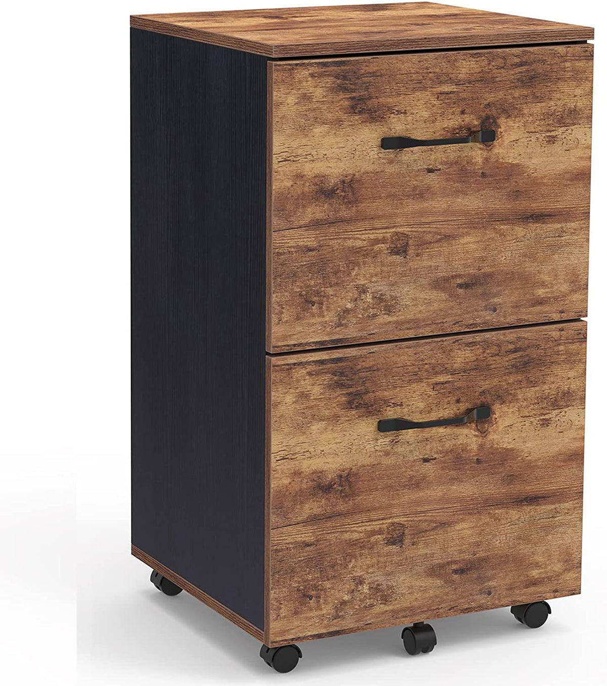 Rustic Rolling File Cabinet with 2 Drawers and Wheels - everyelements